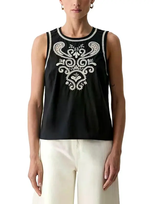 MORGAN Embroidered Sleeveless Blouse - Black