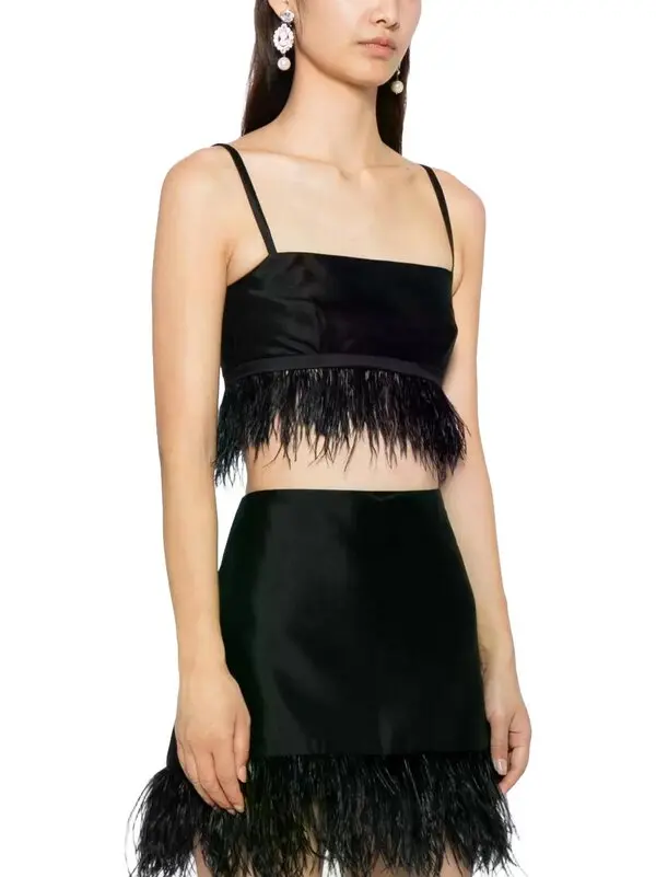 MACGRAW Embellished Feather Trim Square Neck Camisole - Black