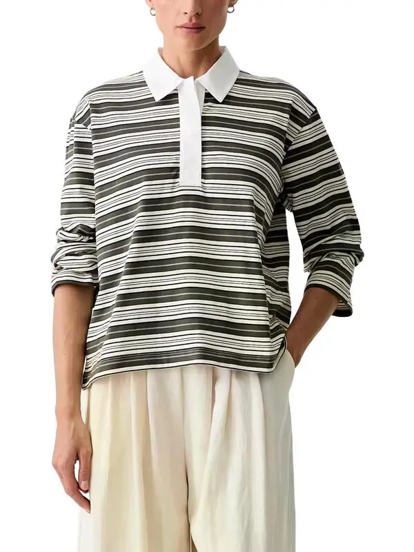 Rag & Bone Kelly Striped Long-sleeve Cotton Polo Shirt - Green