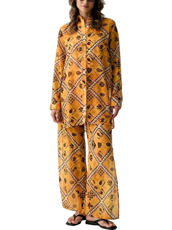 Kurt Geiger Resort Graphic Print Button-up Mini Shirt Dress - Orange