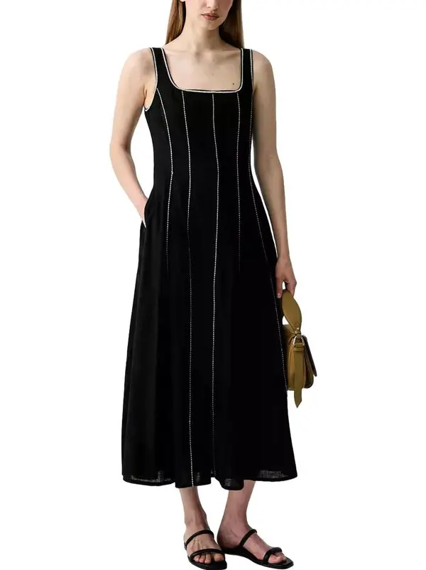PEDRO DEL HIERRO Contrast Topstitched Square Neck Dress - Black
