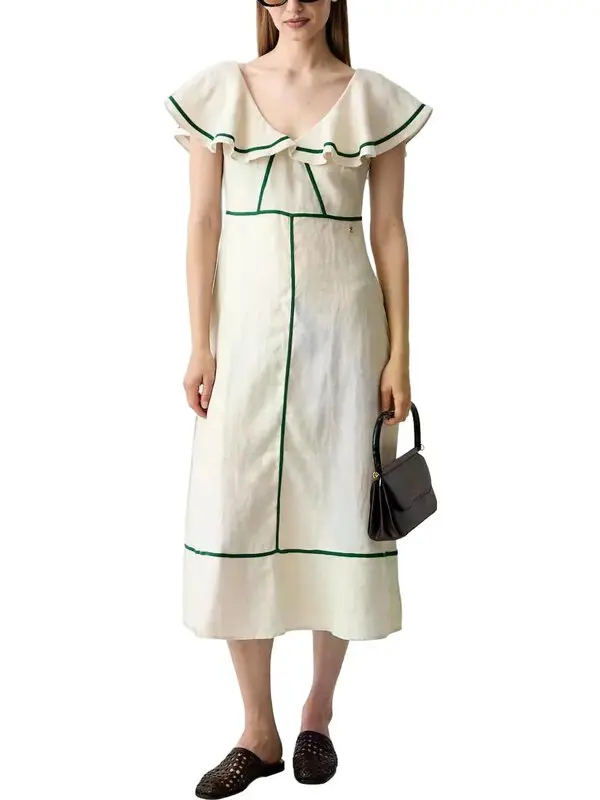 PEDRO DEL HIERRO Ruffled Contrast-trim Midi Dress - Neutrals