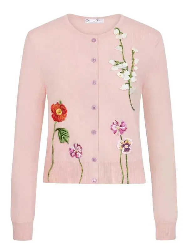 Oscar De La Renta Botanical Threadwork-embroidered Cardigan - Pink