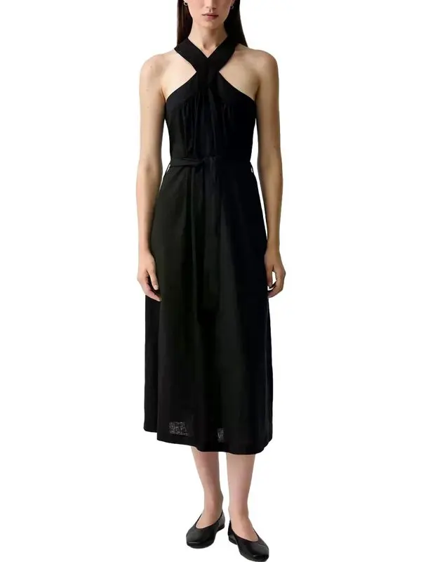 VICOLO Midi Dress With Crossover Straps And Belt - Black