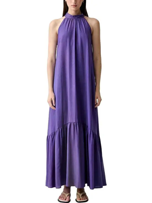 VICOLO High Neck Sleeveless Maxi Dress With Bow Detail - Purple