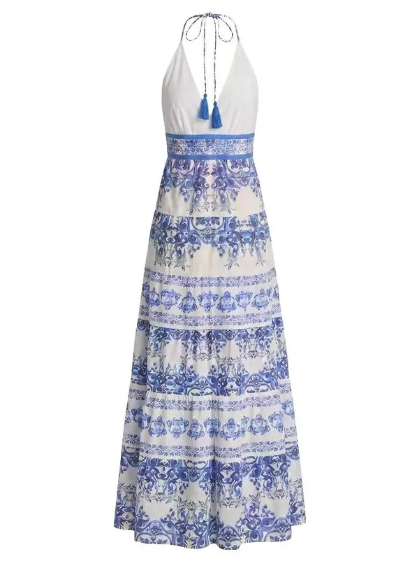 Alice + Olivia Karolina Smocked-waist Tiered Maxi Dress - White