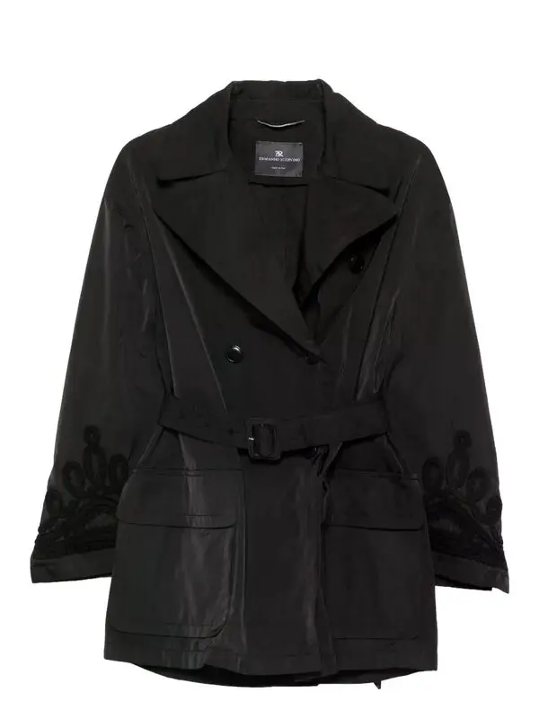 Ermanno Scervino Double-breasted Coat With Embroidered Cuffs - Black