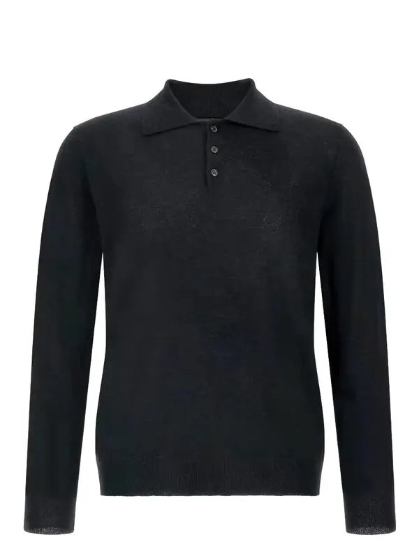 ZANONE Fine-knit Long-sleeve Polo Sweater - Black