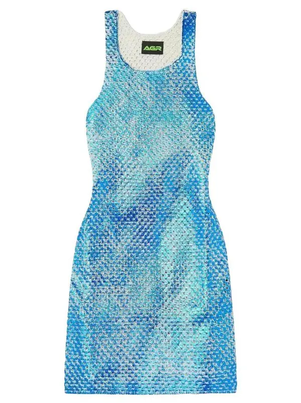 AGR Foiled Crocheted Mini Dress - Blue