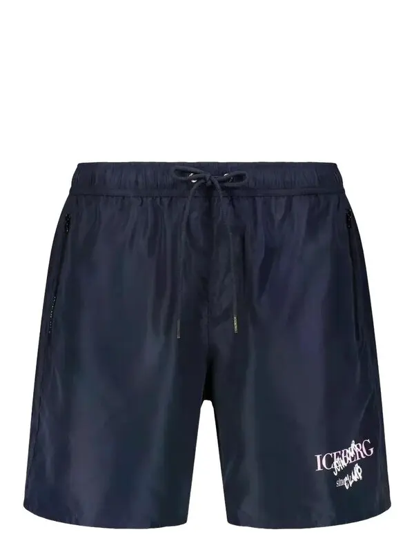 Iceberg Navy Logo Print Drawstring Swim Shorts - Blue