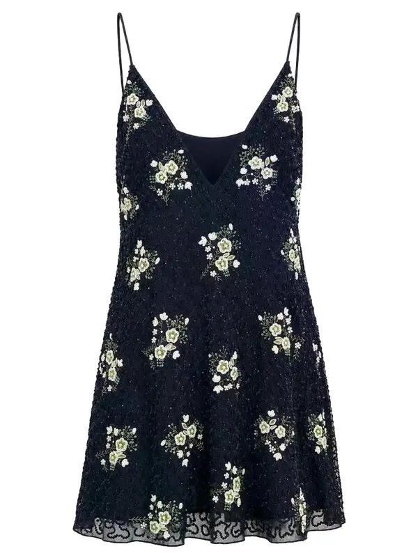 Antik Batik Bibi Floral Embroidered Sequin Mini Dress - Blue