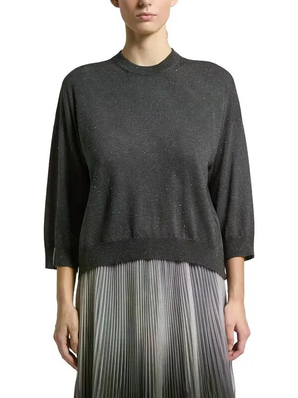 Peserico Flecked-knit Panelled Sweater - Grey