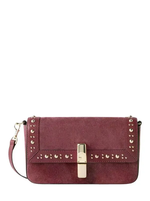 Furla Crossbody S Bag In Suede With Stud Embellishments - Red