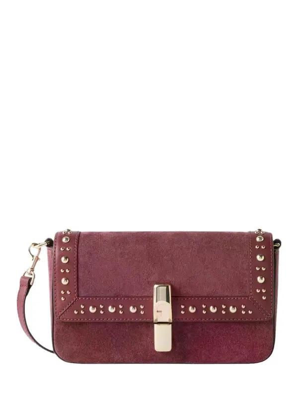 Furla Crossbody S Bag In Suede With Stud Embellishments - Red