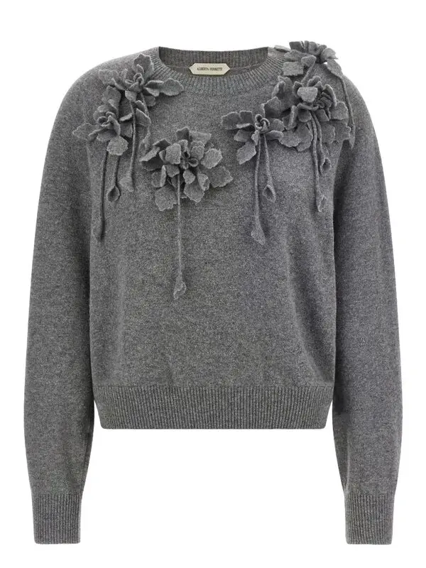 Alberta Ferretti Flower-embroidered Wool Sweater - Grey