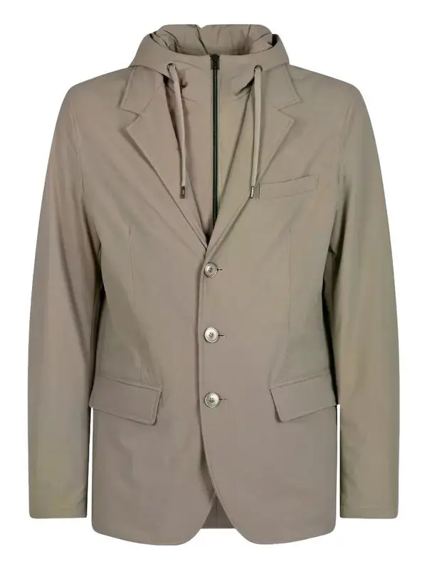 Herno Single-breasted Hooded Blazer - Neutrals
