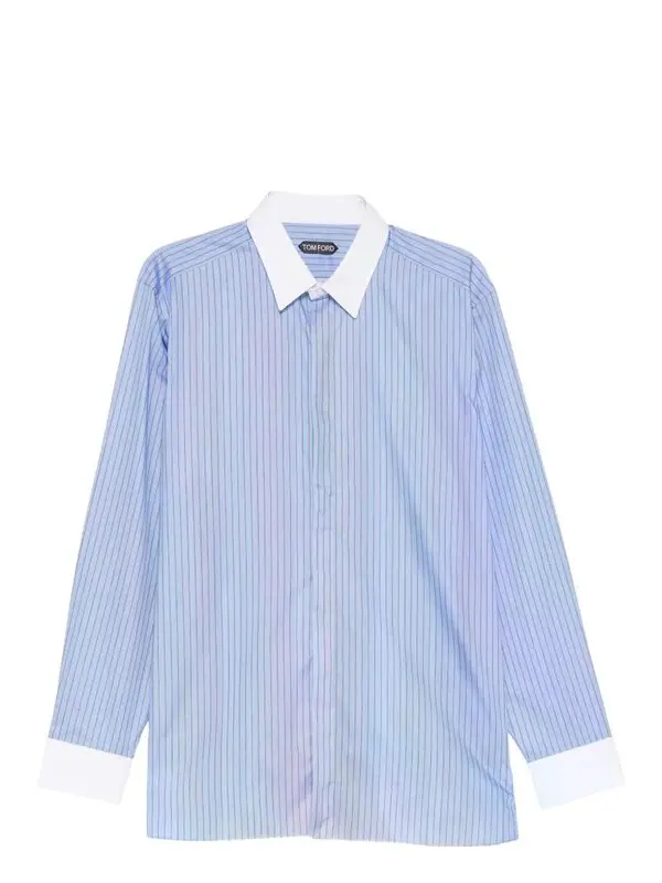 TOM FORD Vertical-stripe Contrast-cuff Shirt - Blue