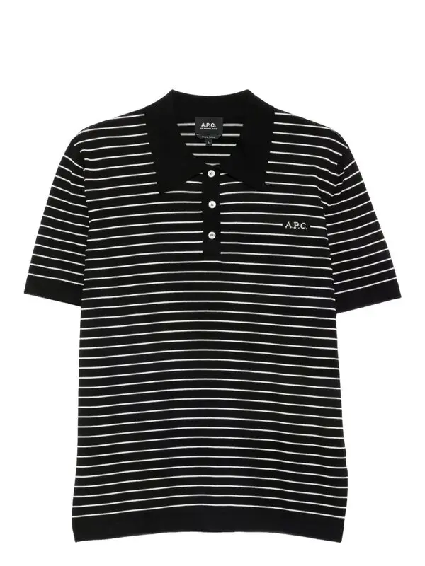 A.p.c. Striped Short-sleeve Polo Shirt - Black