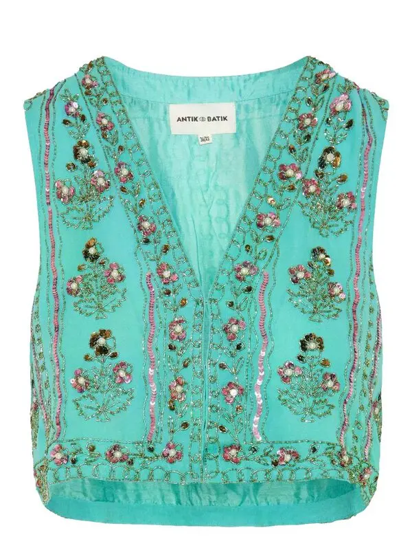 Antik Batik Simone Embroidered Gilet - Green