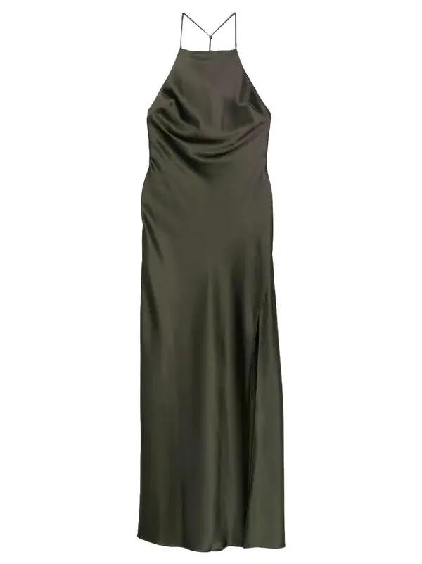 Patrizia Pepe Satin Halterneck Maxi Dress - Green