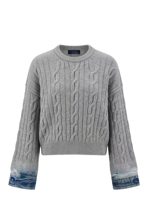 HAIKURE Cable Knit Sweater With Denim Cuffs - Grey