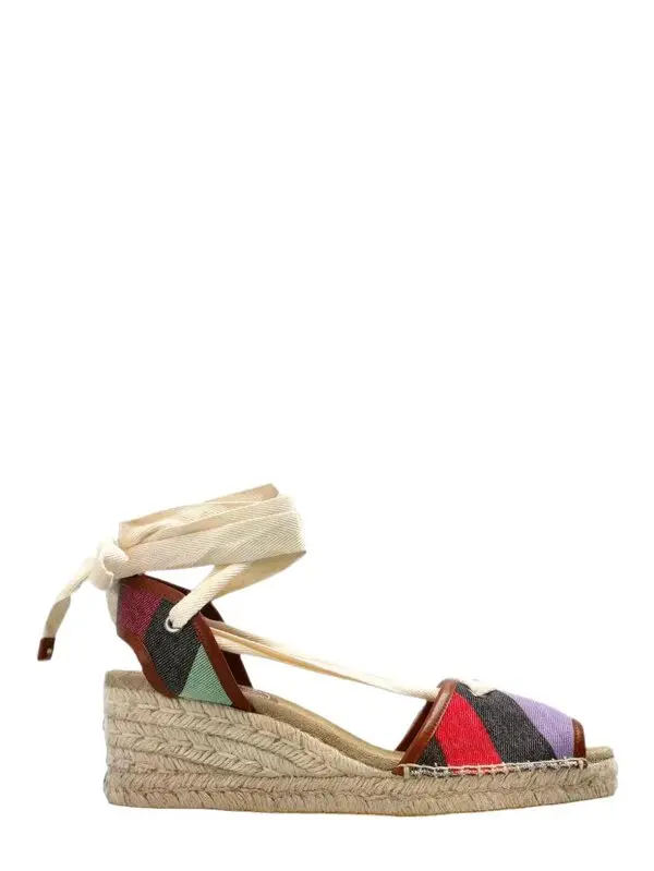 Versace Lola Striped Wedge Sandals - Black