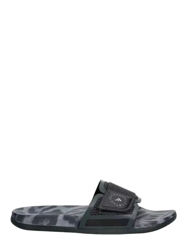 Adidas By Stella McCartney Leopard-print Touch-strap Slides - Black