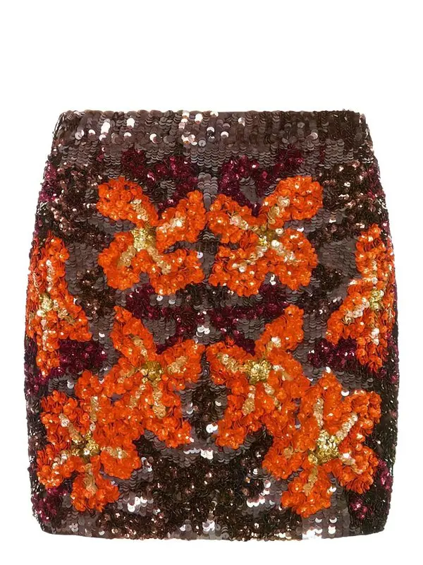 P.a.r.o.s.h Sequin-embellished Floral Mini Skirt - Brown
