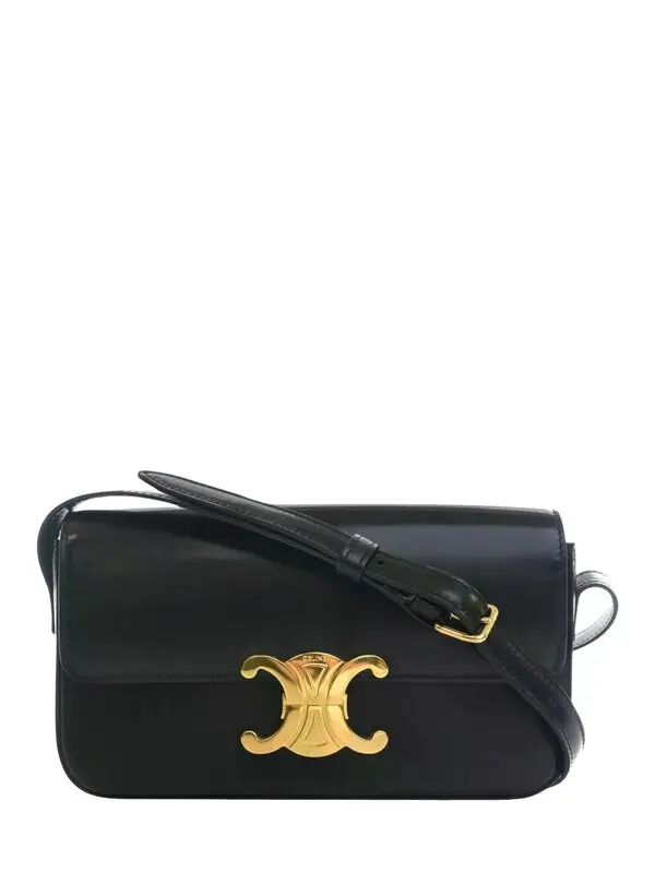 Celine 2021 Shiny Calfskin Triomphe Claude Shoulder Bag - Black