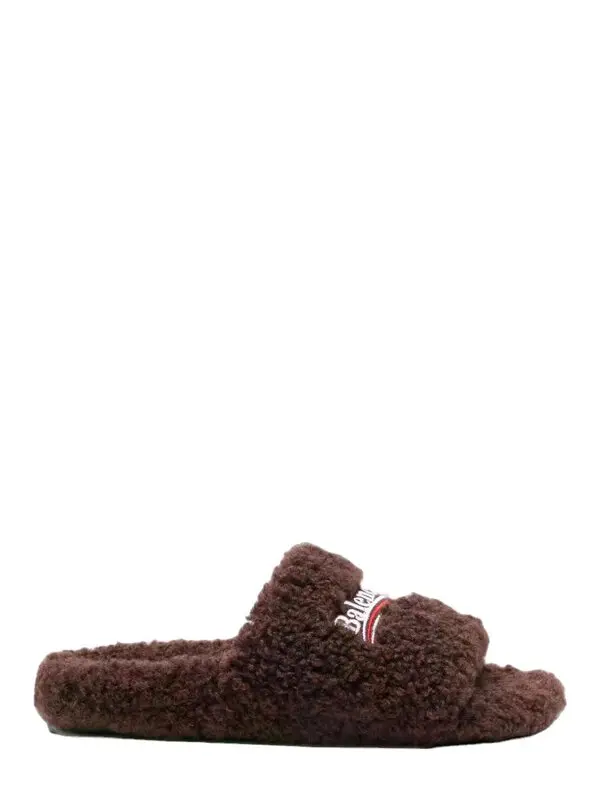 Balenciaga Furry Open Slides - Brown