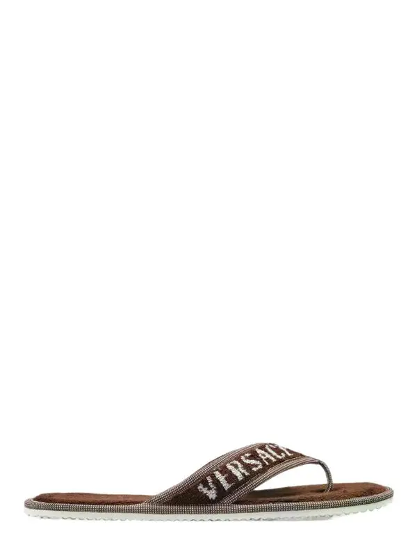 Versace Logo-embroidered Terry Flip Flops - Brown