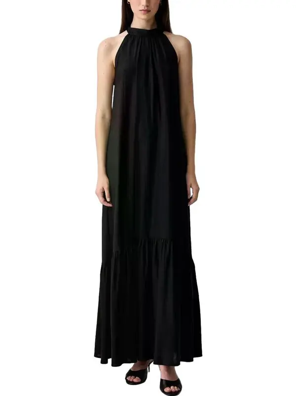 VICOLO Halterneck Tiered Maxi Dress - Black