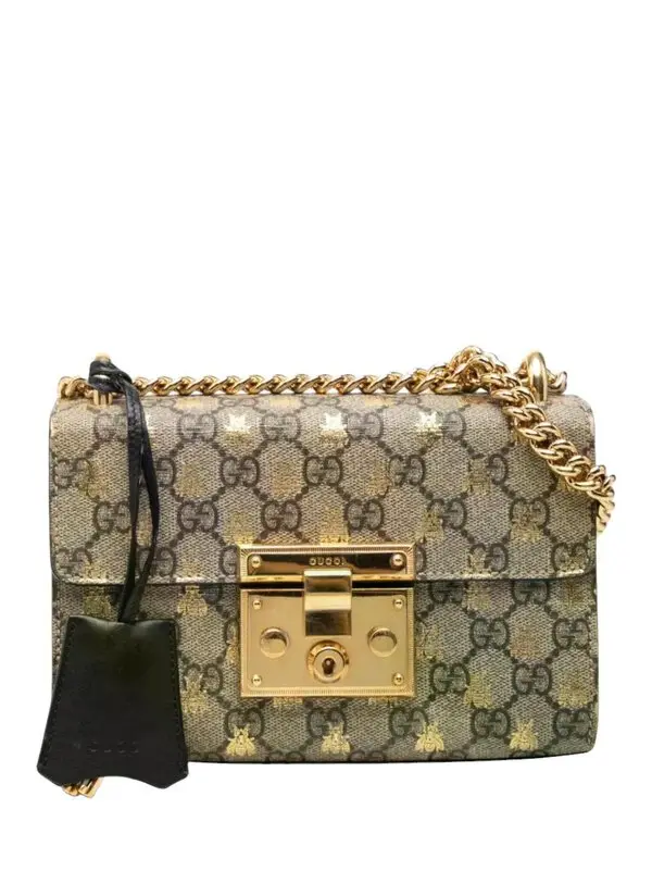Gucci Small Gg Supreme Bee Padlock Crossbody Bag - Neutrals