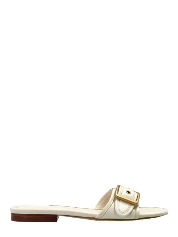COACH Cream Leather Buckle Fastening Flat Sandals - Neutrals