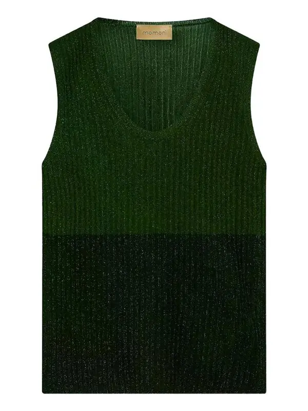 Momoni Knitted Vest With V-neck And Color-block Detail - Green