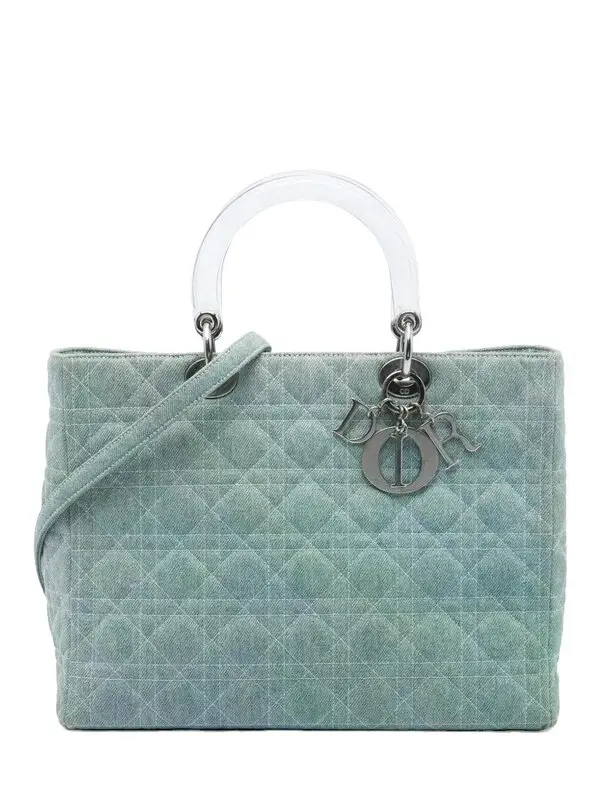 Dior Large Denim Cannage Lady Satchel - Blue