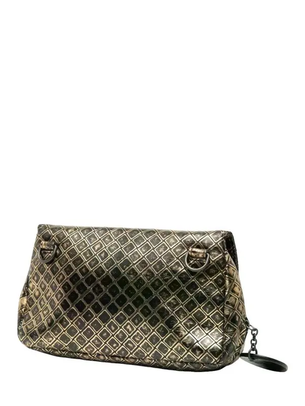 Bottega Veneta Metallic Calfskin Intrecciomirage Chain Flap Crossbody Bag - Gold