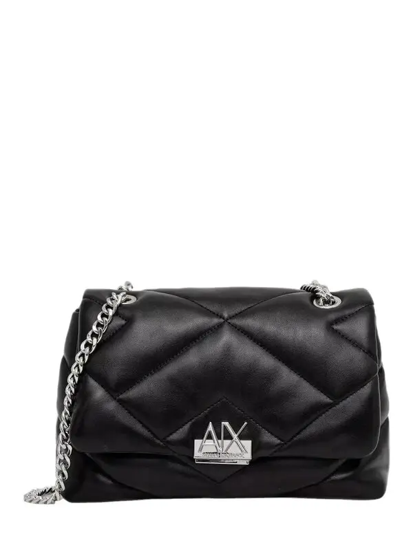 Armani Exchange Quilted Logo-plaque Shoulder Bag - Black