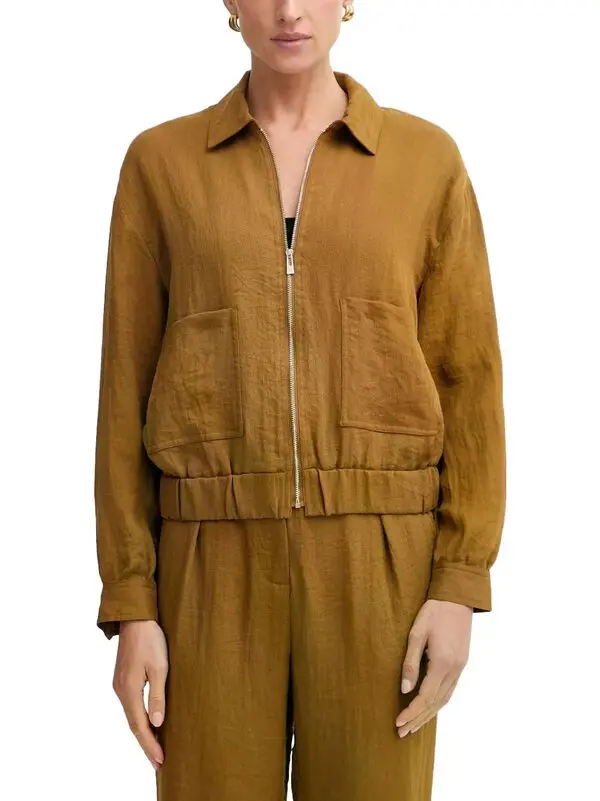 MORGAN Zip-up Elasticated-hem Bomber Jacket - Brown
