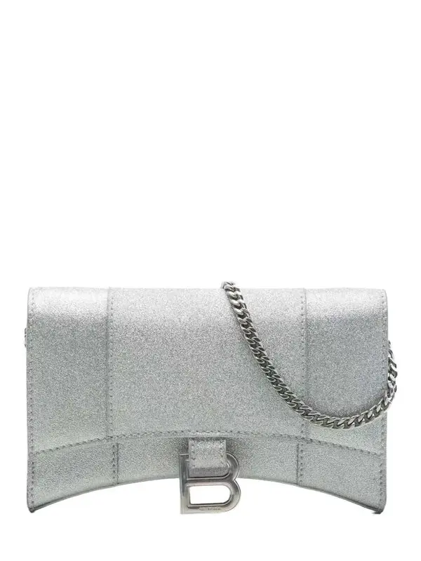 Balenciaga Glitter Fabric Hourglass Wallet On Chain Crossbody Bag - Silver