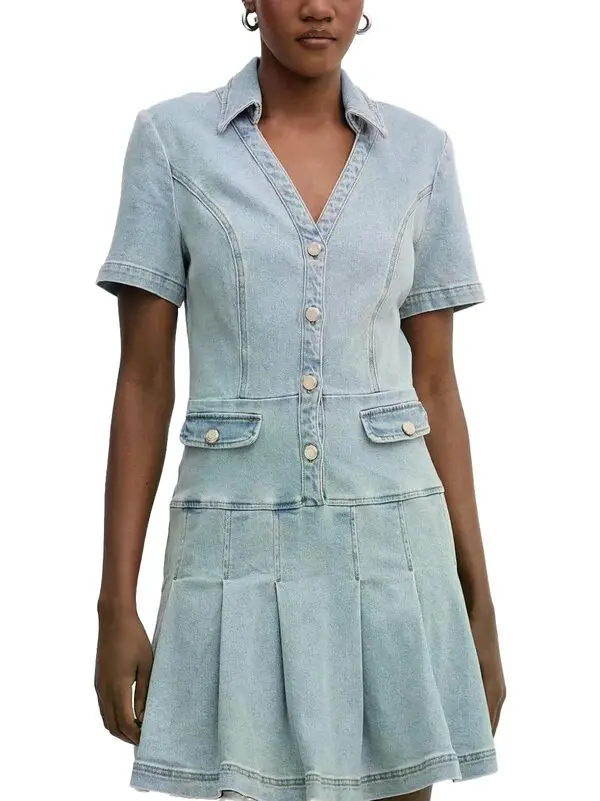 MORGAN Pleated Skirt Denim Mini Dress - Blue