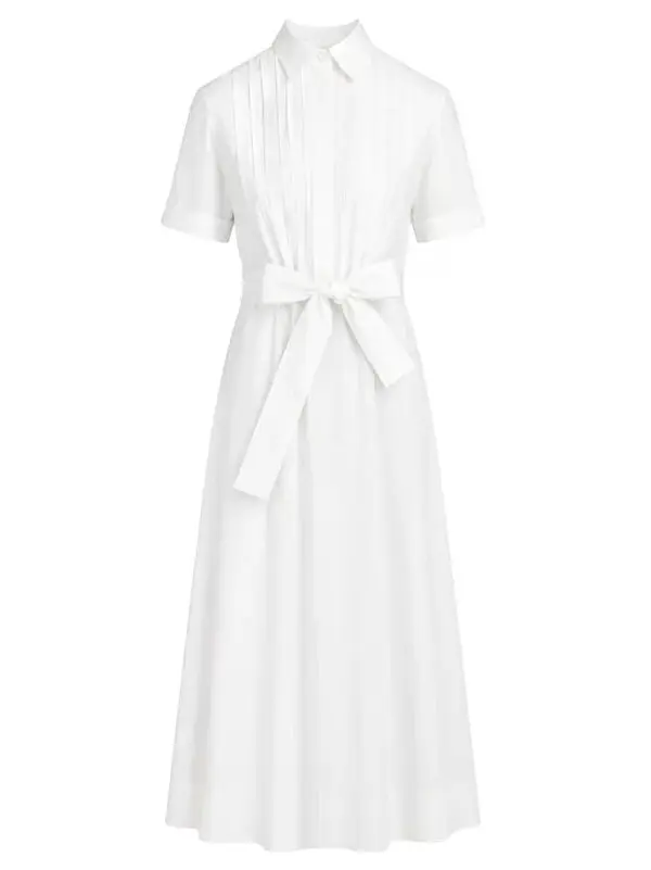 P.a.r.o.s.h Belted Midi Dress With Pintuck Detailing - White