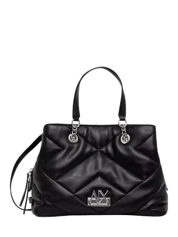 Armani Exchange Quilted Logo Plaque Tote Bag - Black