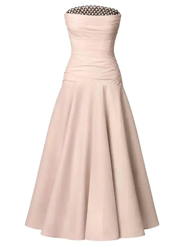 NAFSIKA SKOURTI Rhea Strapless Midi Dress With Ruched Bodice - Pink