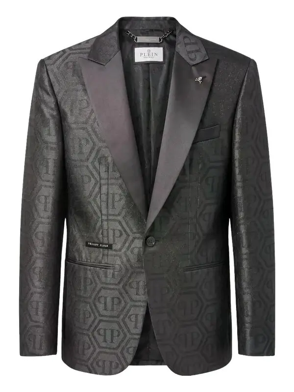 Philipp Plein Jacquard Blazer Regular Fit Monogram - Black