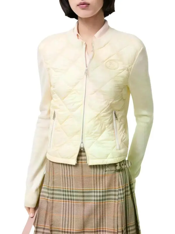 Burberry Quilted Nylon And Wool Jacket With Leather Stamp - Neutrals