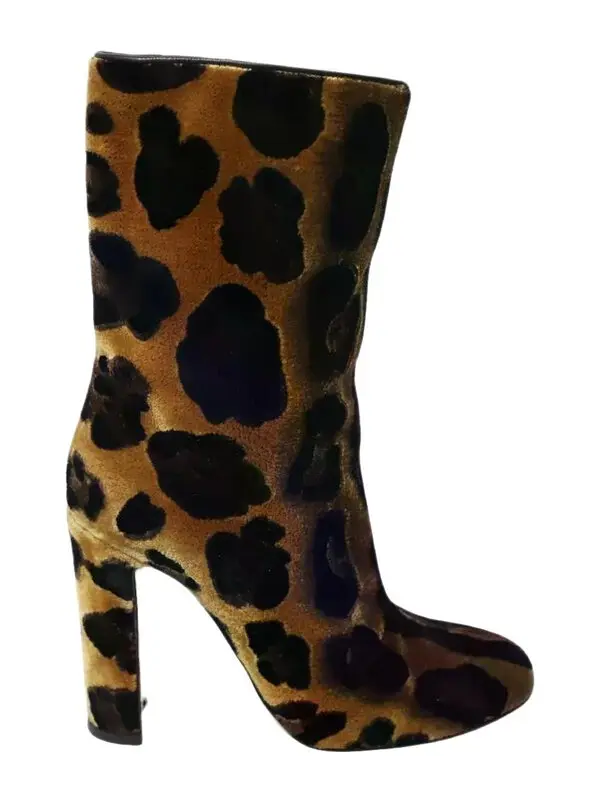 Dolce & Gabbana Leopard Print Velvet Calf Boots - Brown