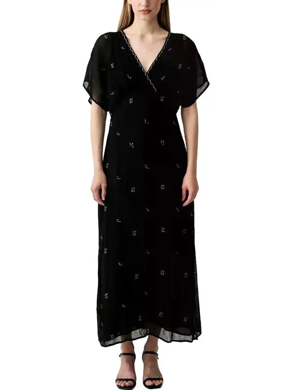 PEDRO DEL HIERRO Beaded V-neck Midi Dress - Black