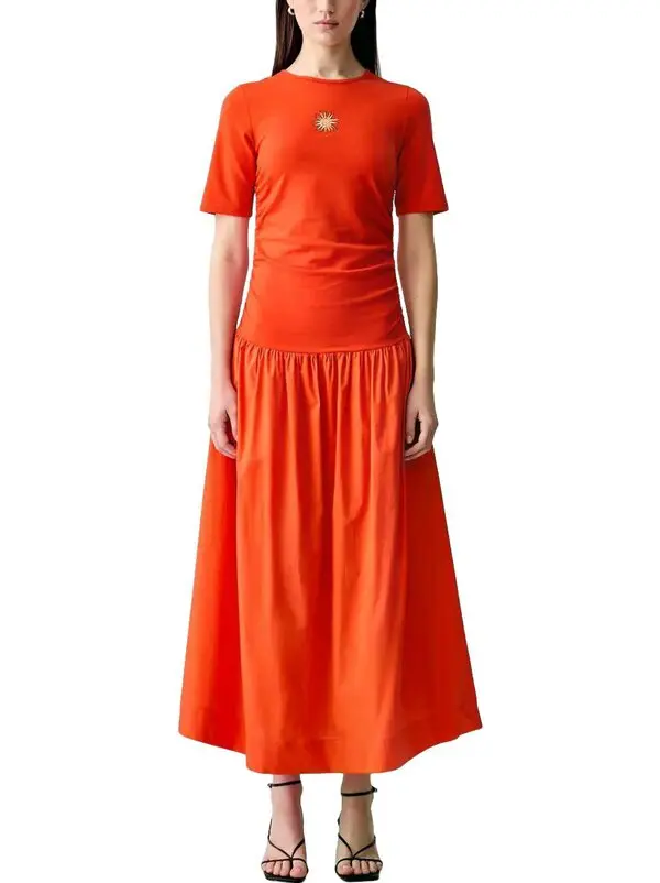 NEVER FULLY DRESSED Embroidered Ruched Maxi Dress - Orange
