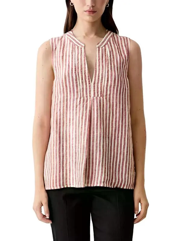 PEDRO DEL HIERRO Vertical Stripe Sleeveless Band Collar Top - Red
